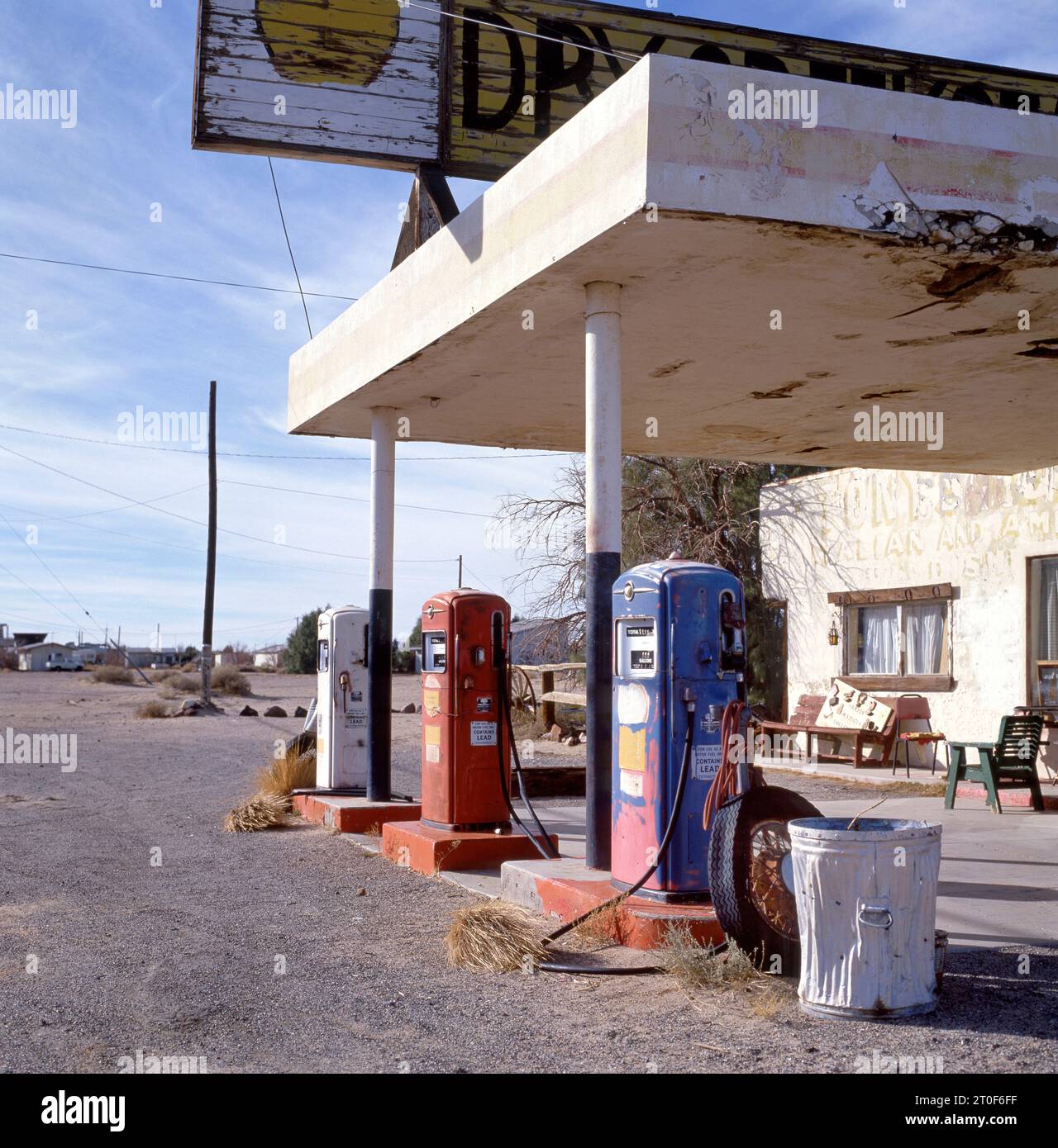 Old abandoned gas station in ghost town along the route 66 Stock Photo ...