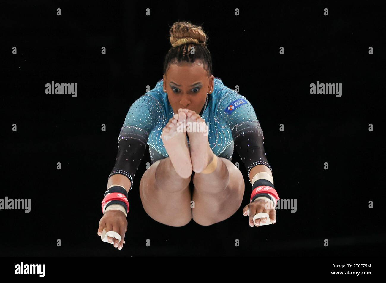 Brazil's Rebeca Andrade competes on the uneven bars during the women's ...
