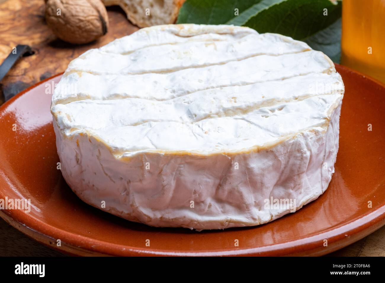 French soft Camembert cheese, original Camembert de Normandie, close up ...