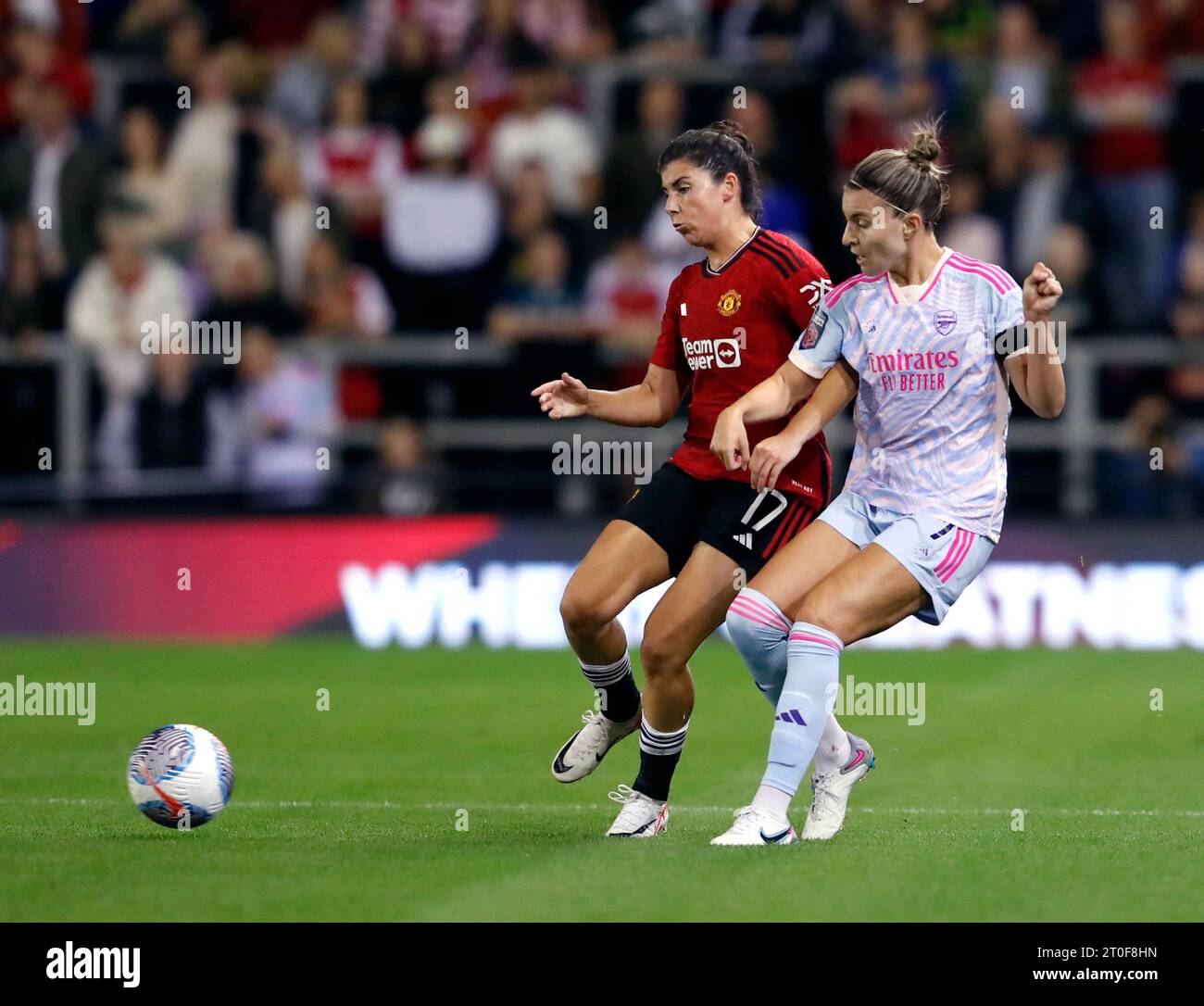 Manchester United's Lucia Garcia (left) and Arsenal's Steph Catley ...