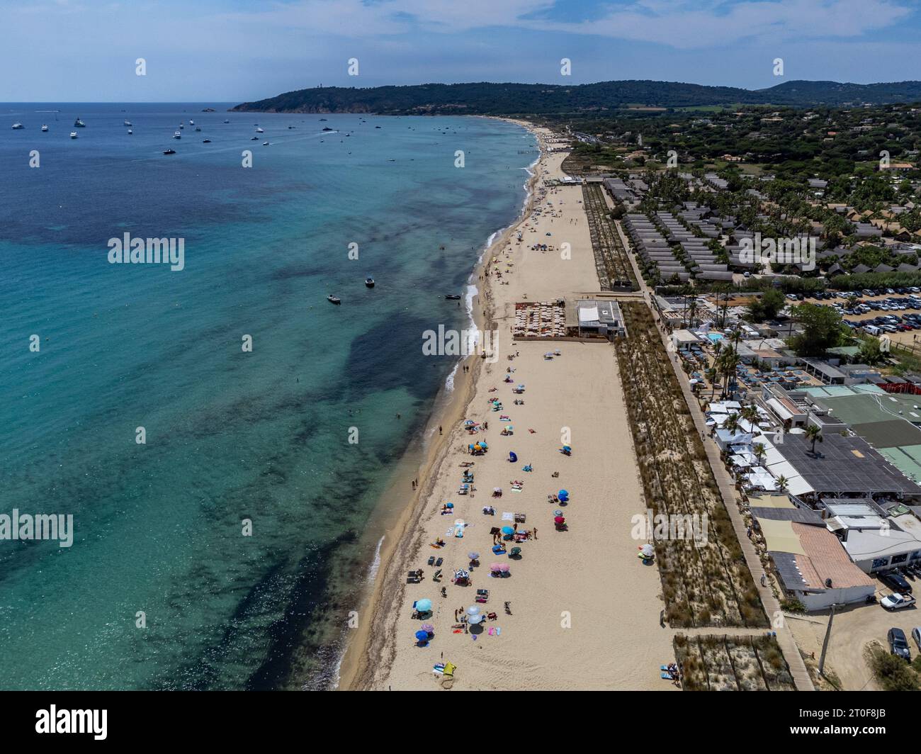 Aerial view on boats, crystal clear blue water of legendary Pampelonne ...