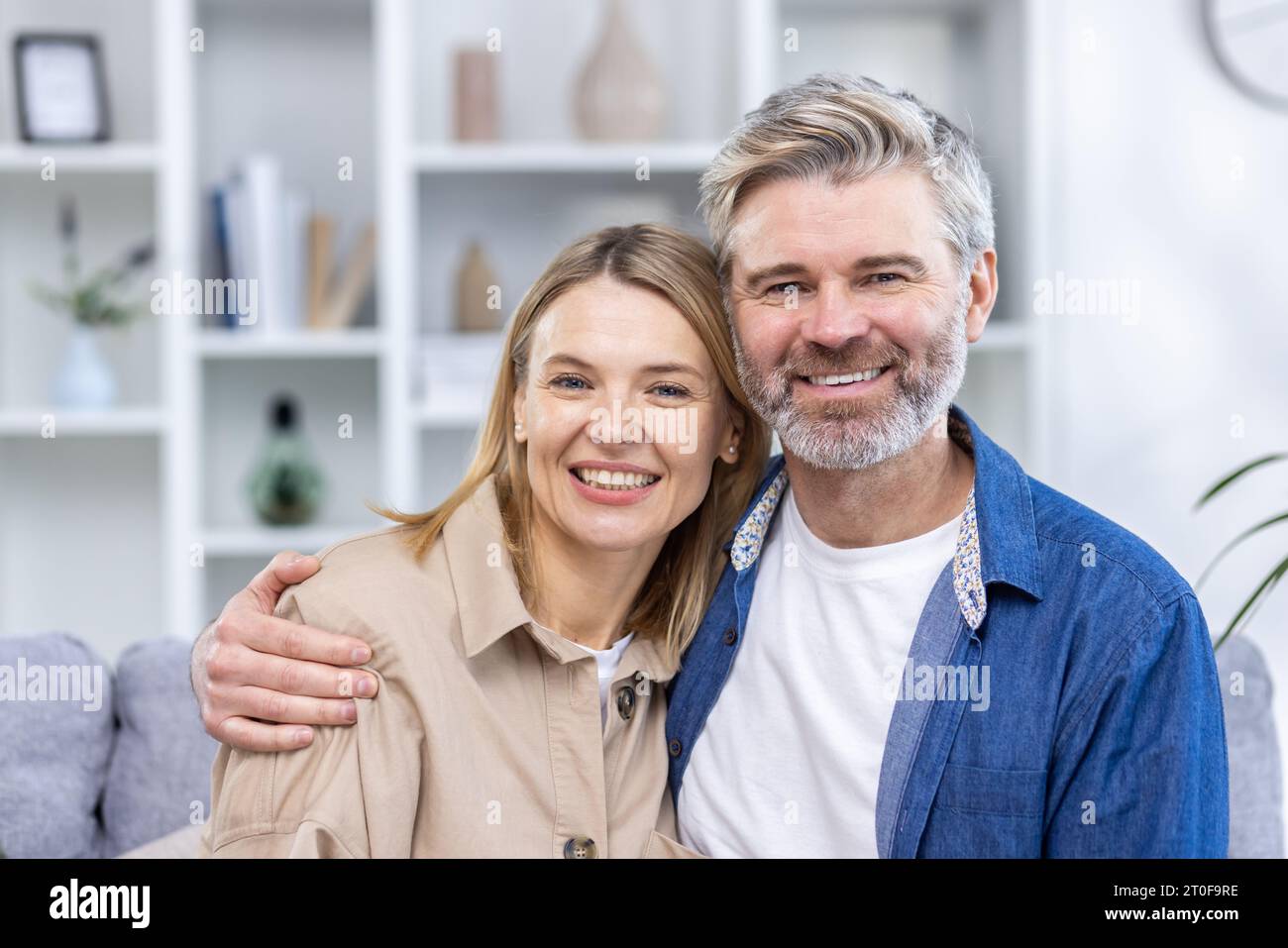 Portrait of mature gray-haired couple, happy family man and woman ...
