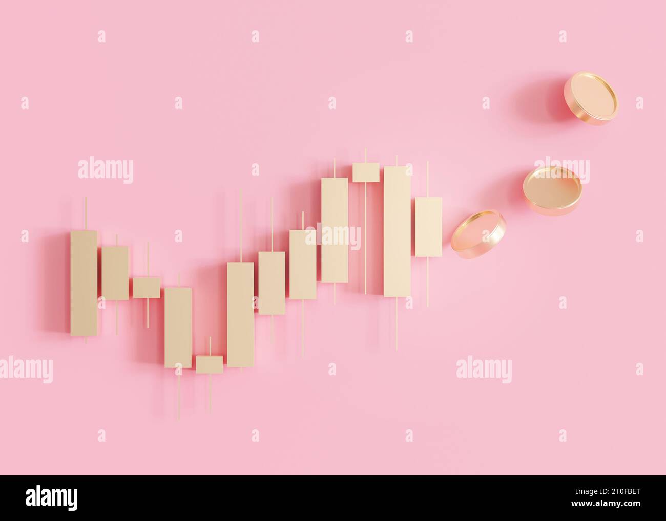 Golden trading chart with coins and copy space. Stock trade data on ...