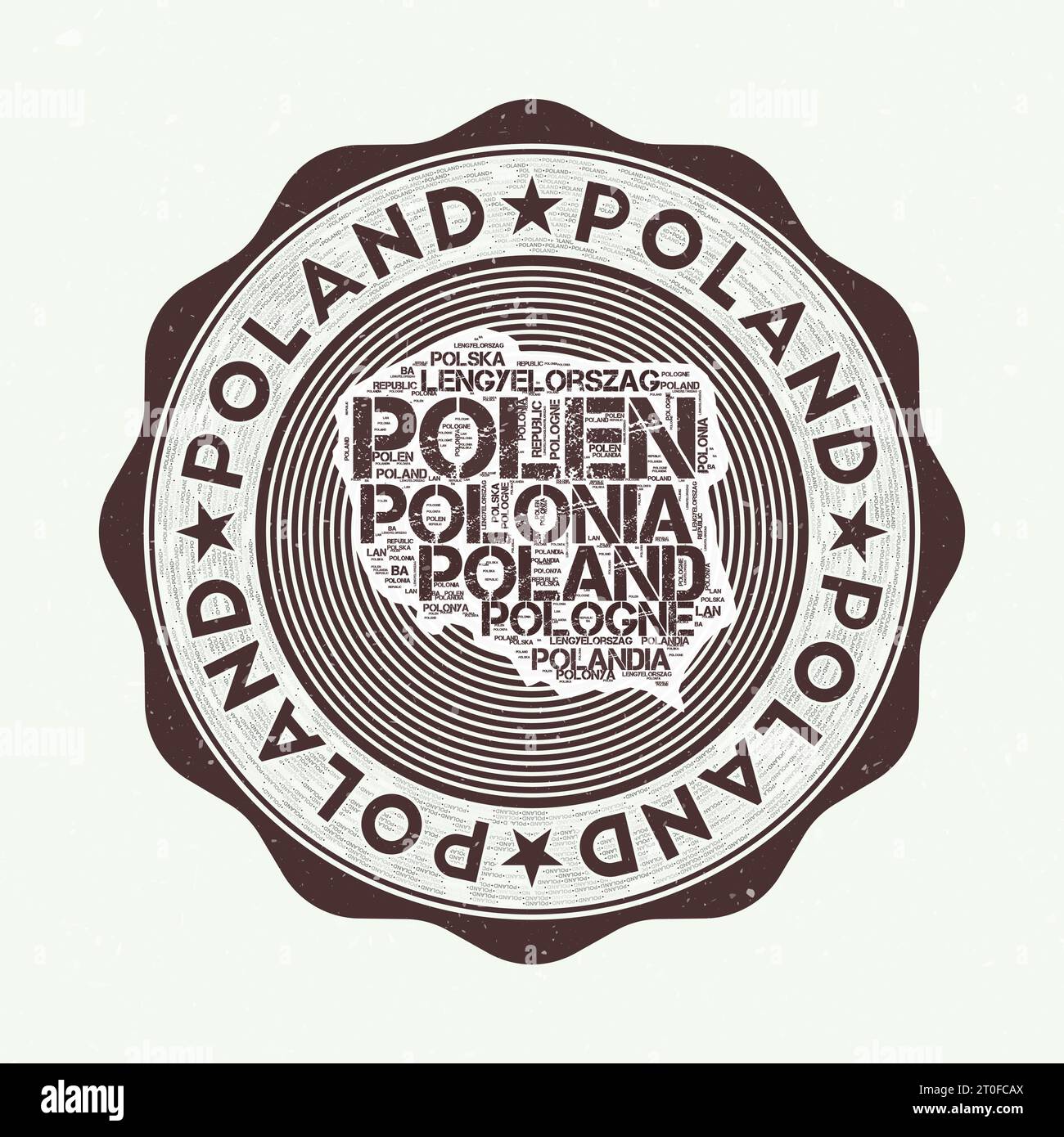 Poland seal. Country round logo with shape of Poland and country name ...