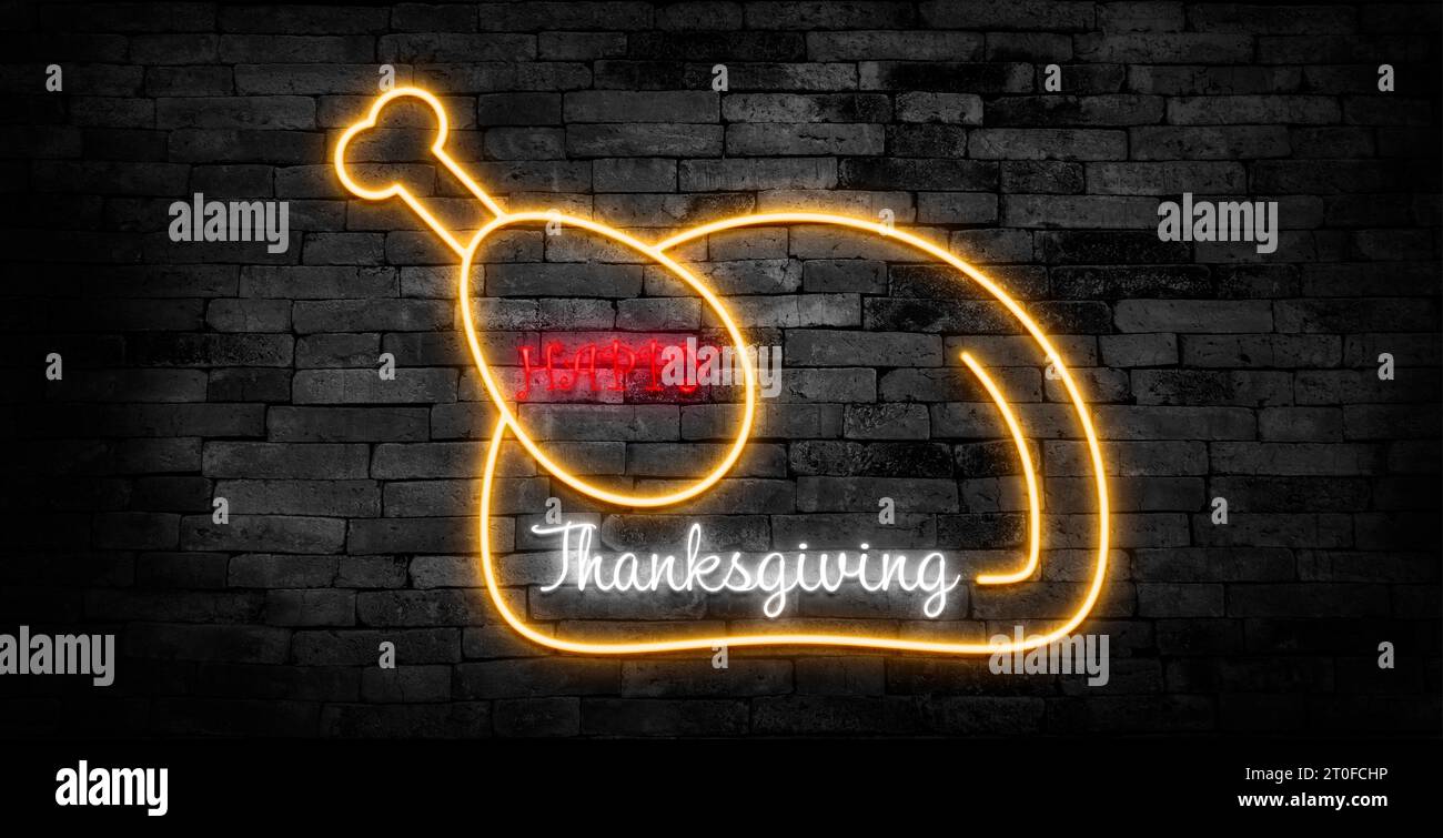 Vector realistic isolated neon sign of Thanksgiving day lettering for ...