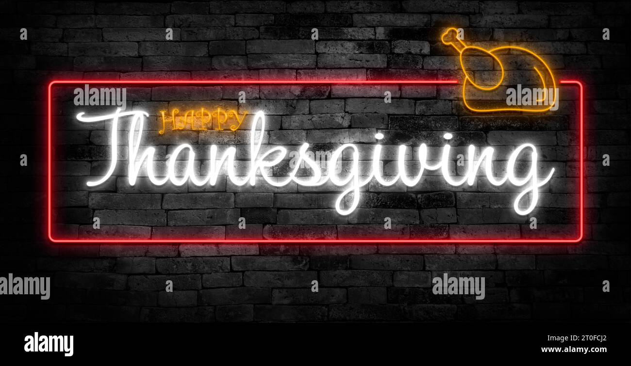 Vector realistic isolated neon sign of Thanksgiving day lettering for ...