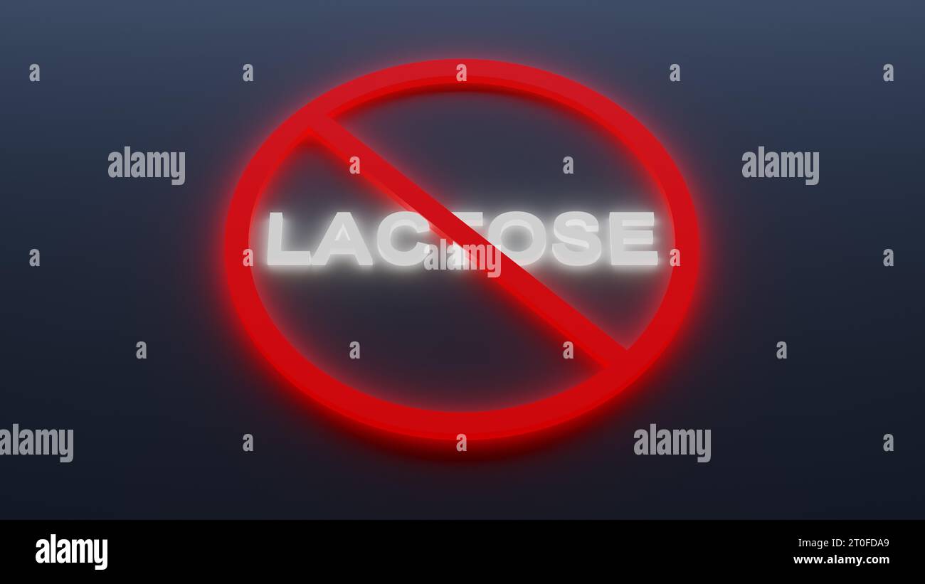 Sign no for LACTOSE in food - shining illuminated Stock Photo - Alamy
