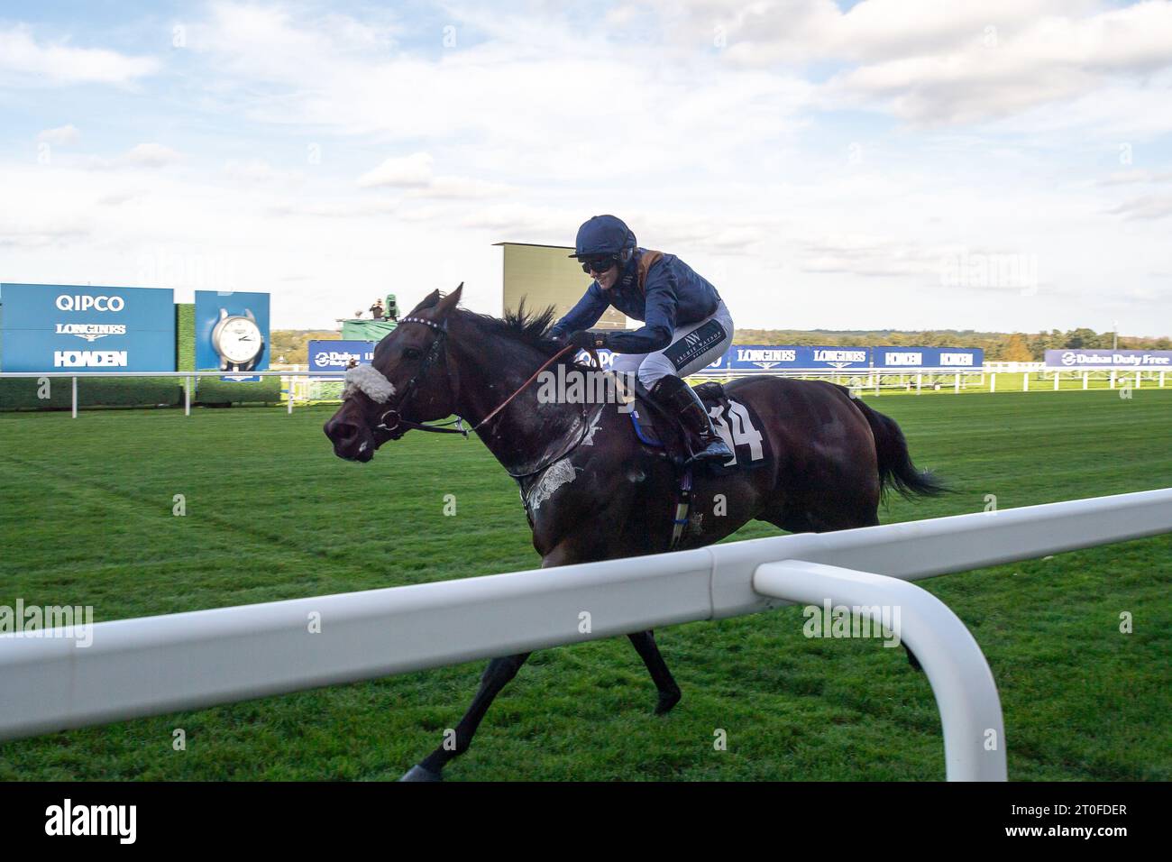 Ascot, Berkshire, UK. 6th October, 2023. Horse Alazwar ridden by jockey ...