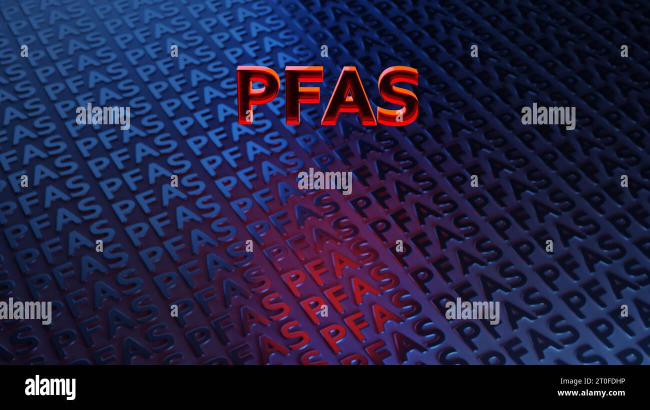 Red PFAS letters in ablue dark background 3D render illustration Stock ...