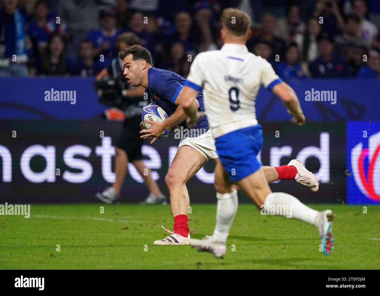 France's Damian Penaud scores their fourth try during the Rugby World ...
