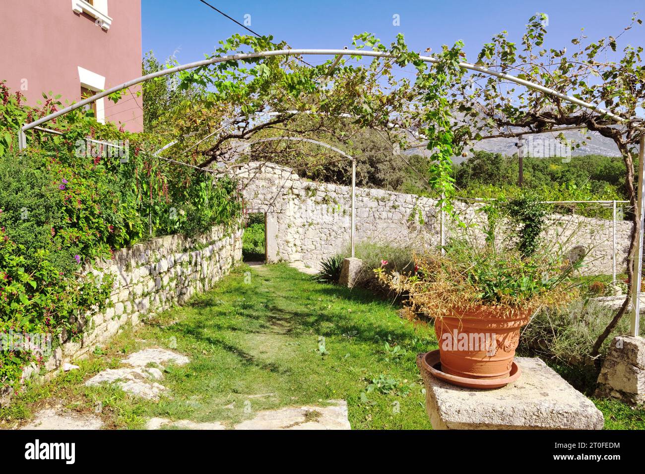 garden and pergola of Duzi Monastery in Bosnia and Herzegovina Stock ...
