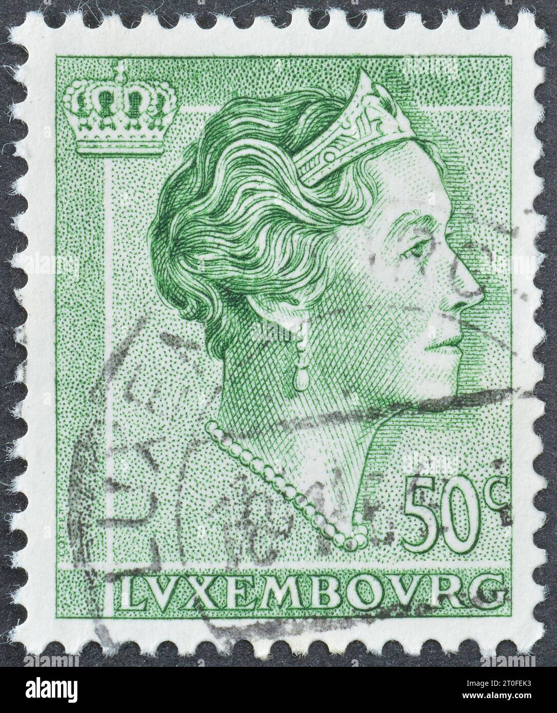 Postage stamp printed by Luxembourg, that shows portrait of Grand Duchess Charlotte, circa 1960 ...