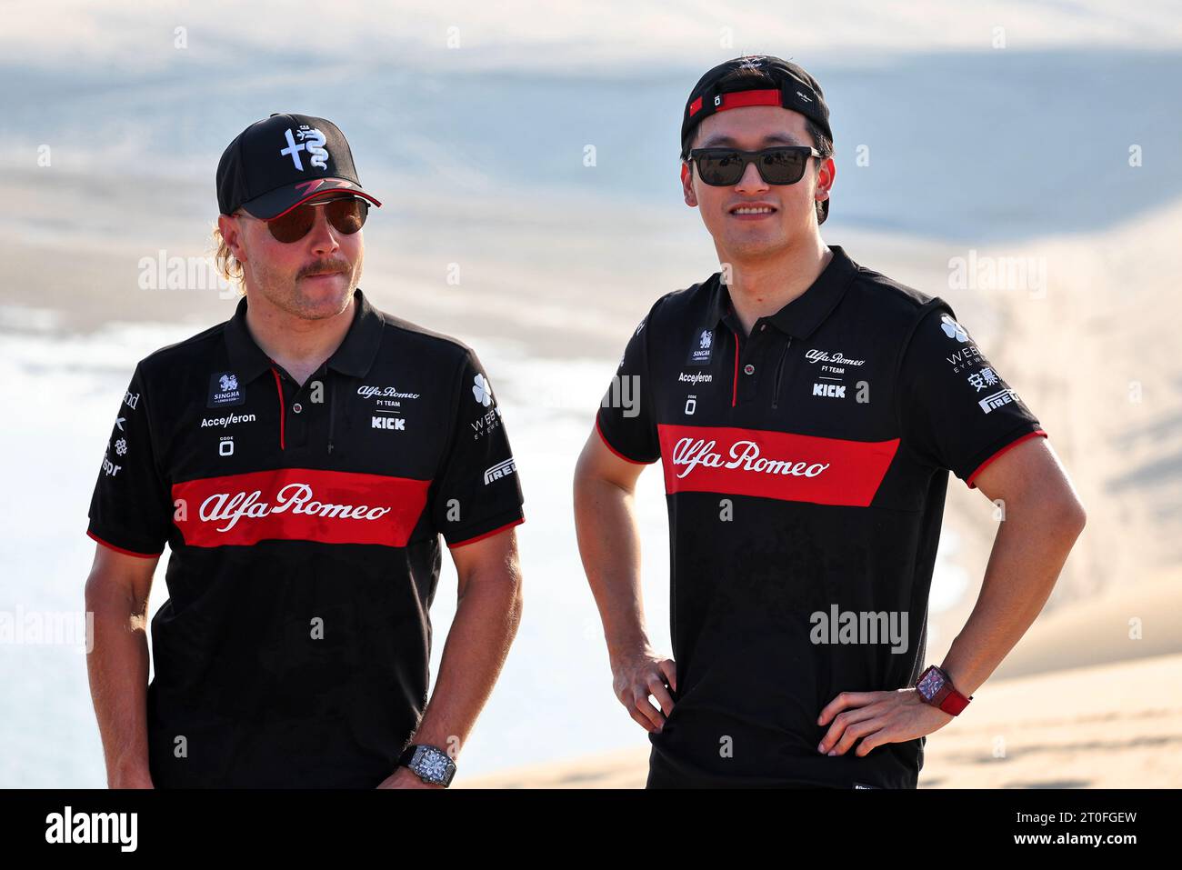 Doha, Qatar. 04th Oct, 2023. (L to R): Valtteri Bottas (FIN) Alfa Romeo ...