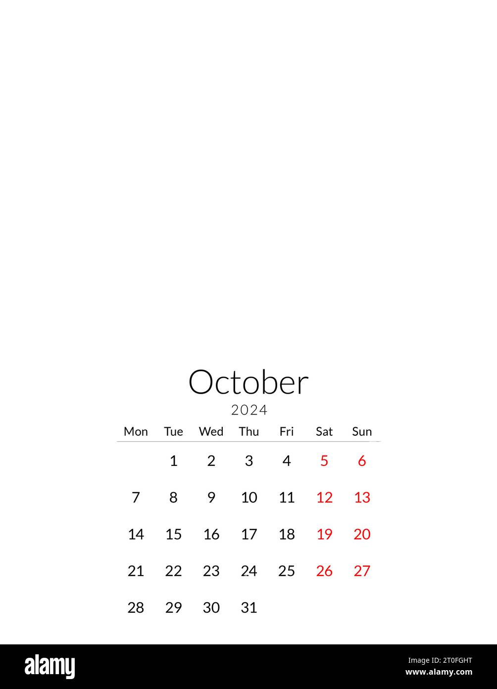 October 2024 calendar template with a place for your photos Stock Photo ...