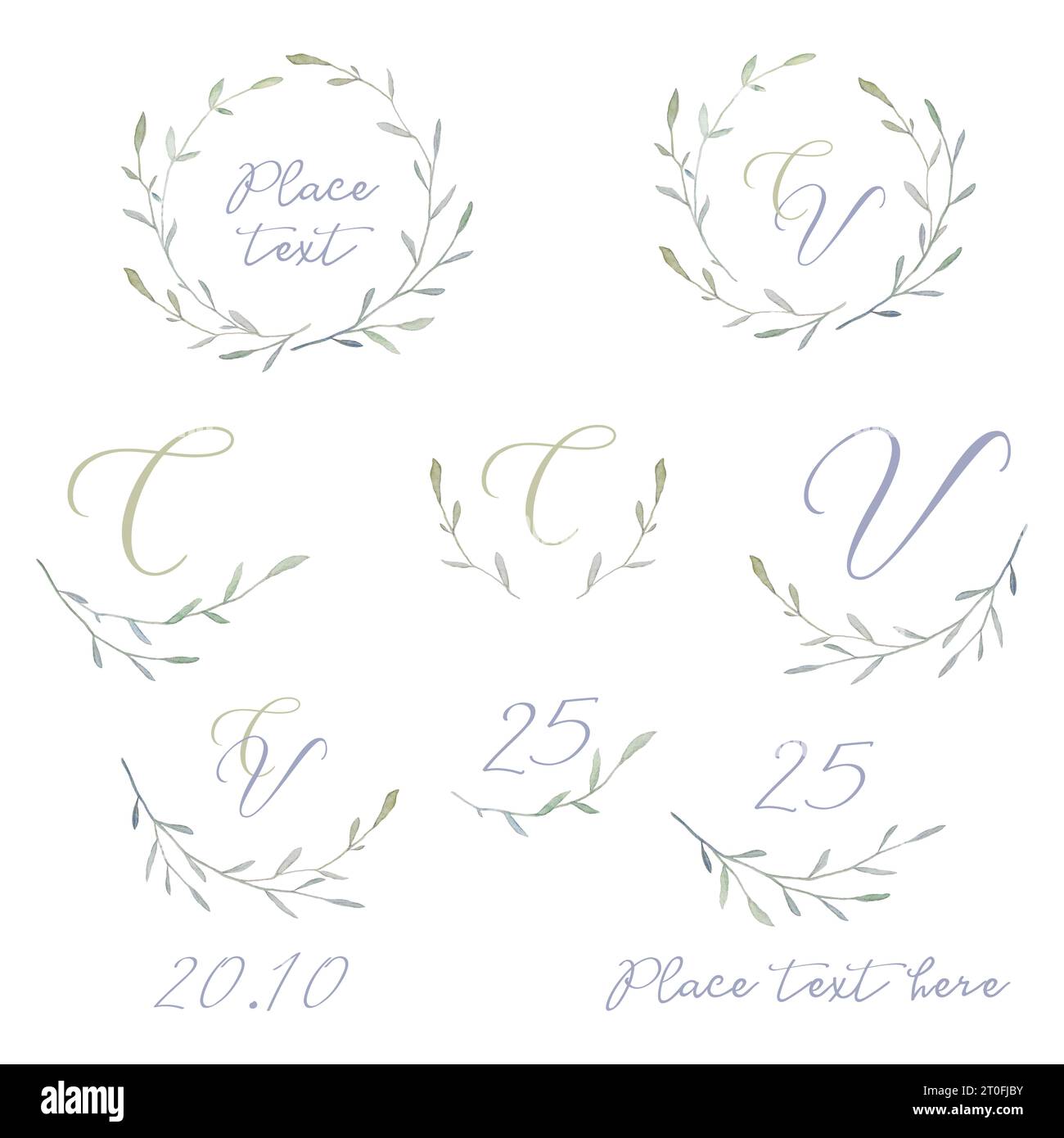 Watercolor Branches Set, Rustic Wedding Monogram. Rustic hand drawn ...