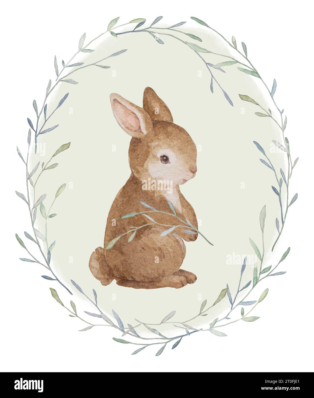 Easter Bunny, Rustic Wreath Watercolor, New Born Baby Card, Watercolor ...