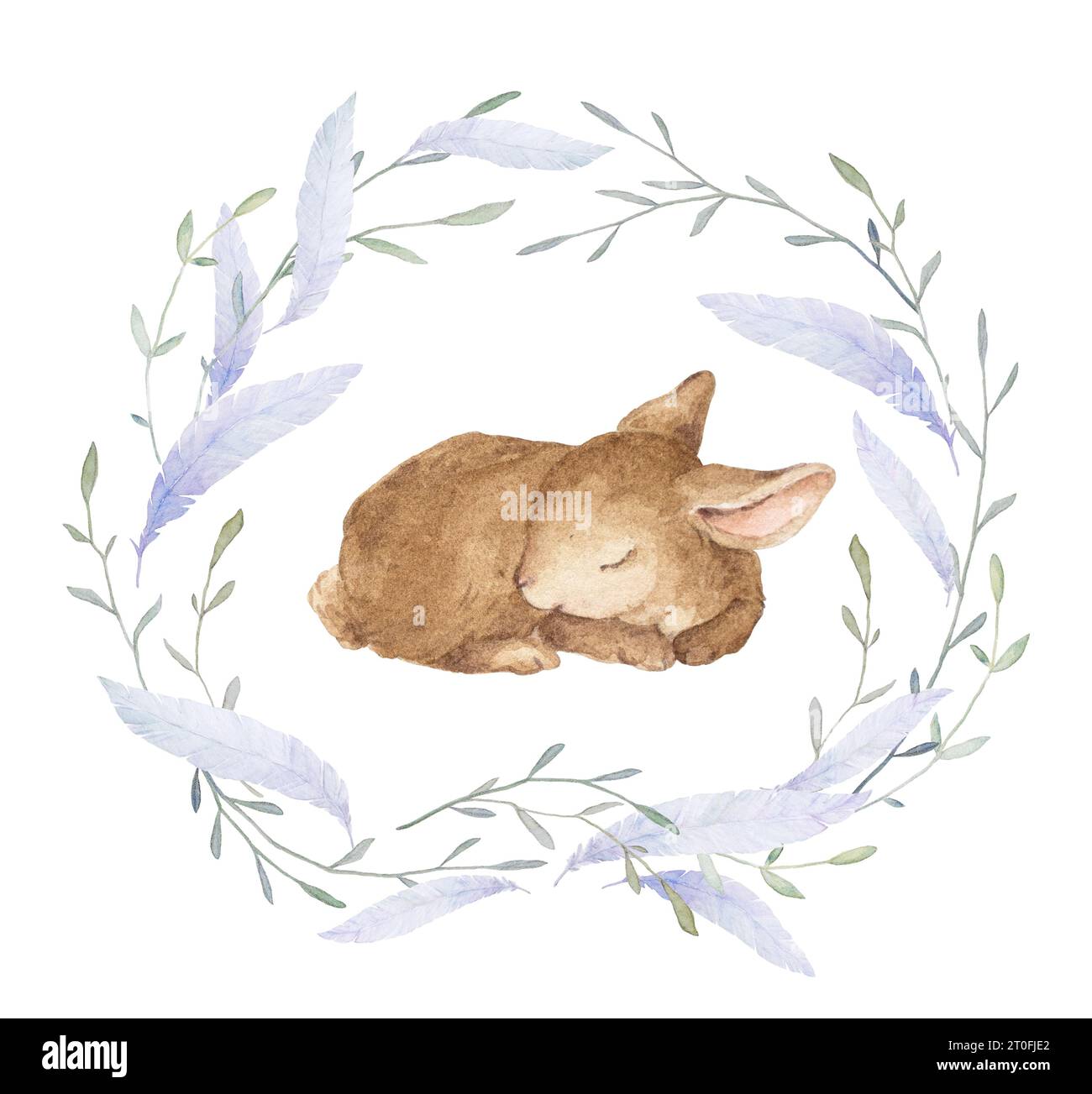 Little Rabbit Illustrations, New Born Baby Card, Watercolor Boho Wreath ...