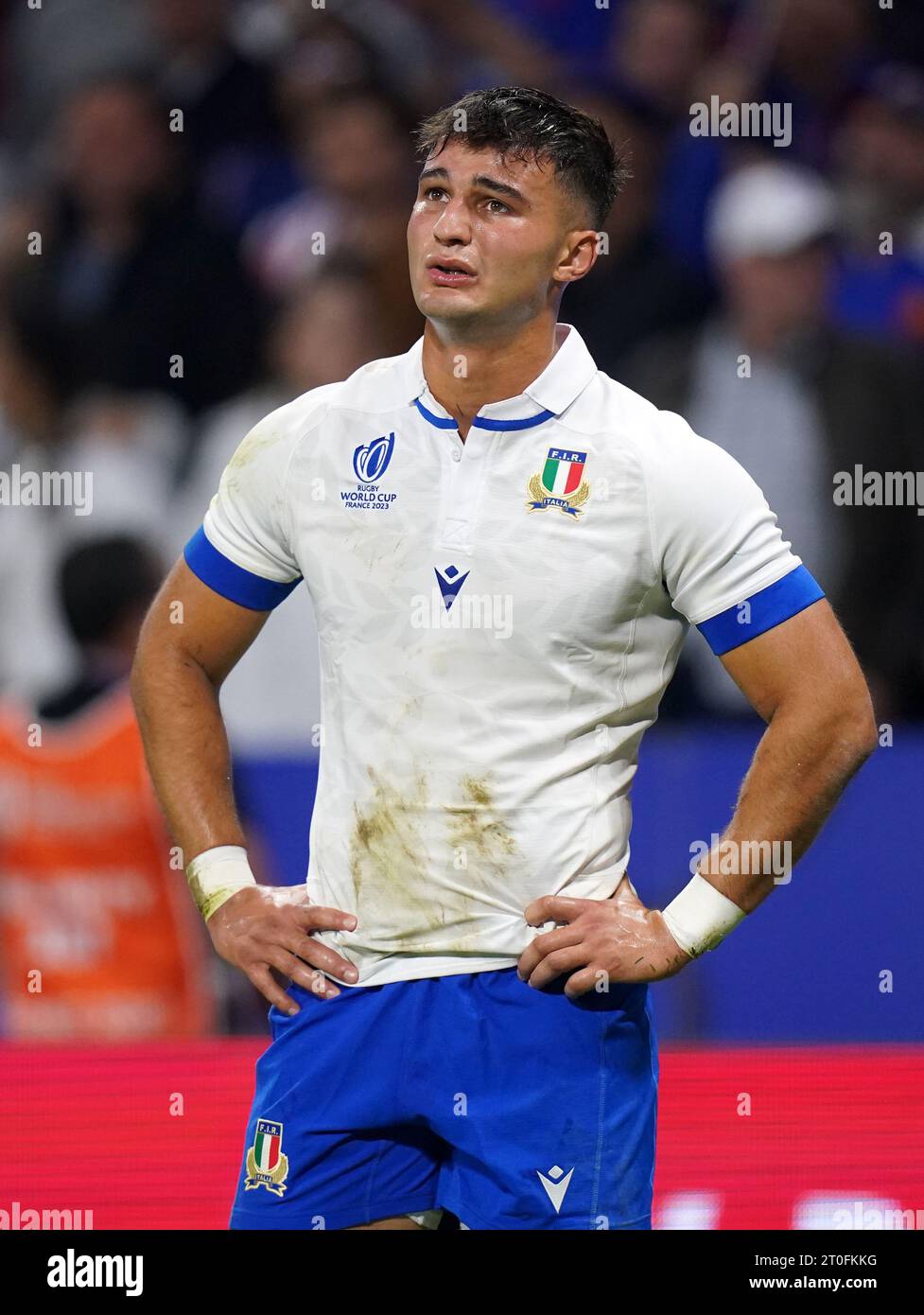 Italy's Lorenzo Pani appears dejected after during the Rugby World Cup ...
