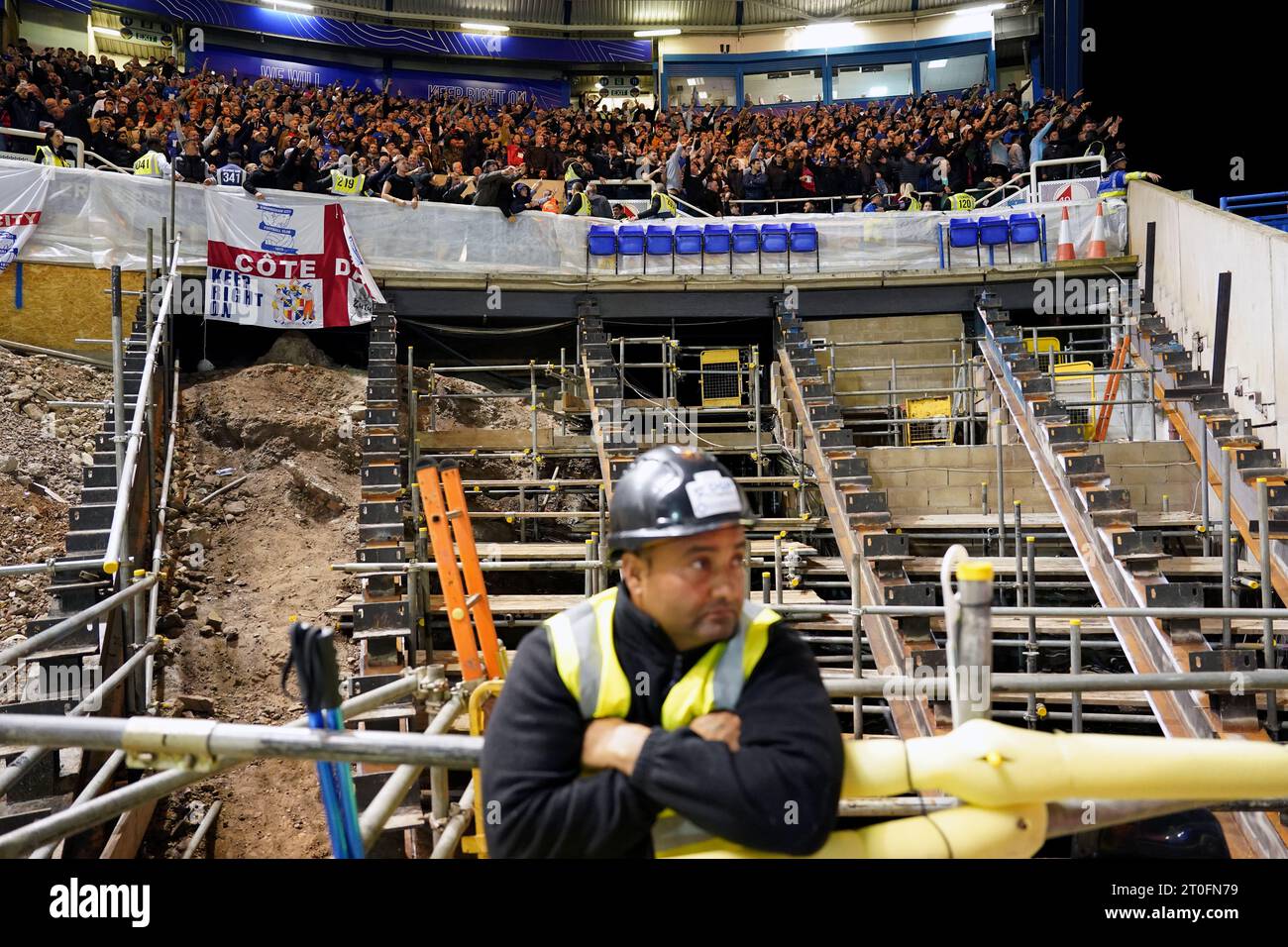 A general view of structural repairs on stands following the Sky Bet ...