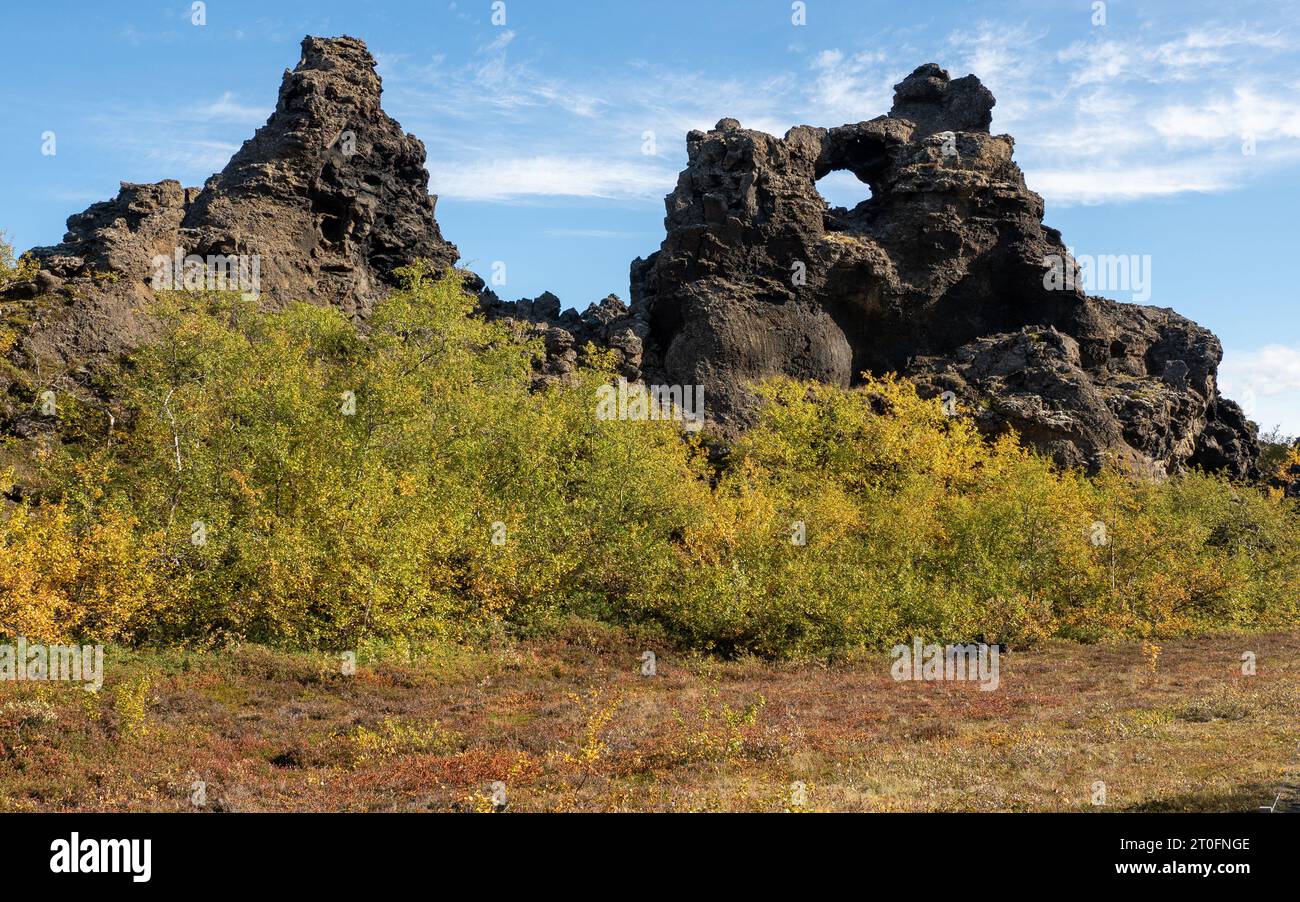Dimmuborgir, the dark castles, dramatic expanse of lava in the Lake ...