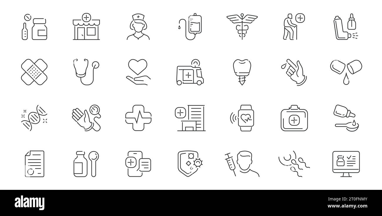 Pharmacy and medicine, hospital icons set. Healthcare collection of ...