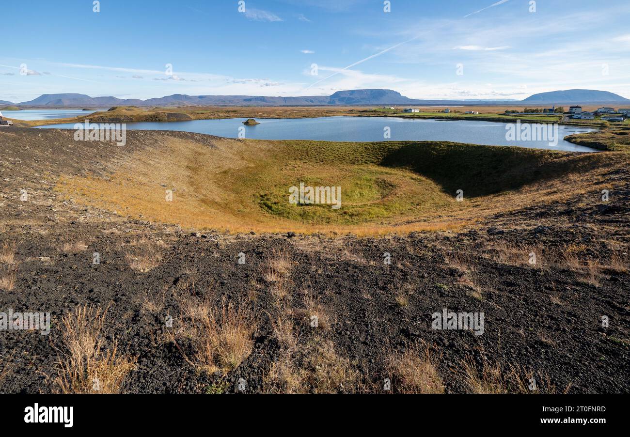 Rootless cone on the shore of Lake Mývatn, Iceland Stock Photo - Alamy