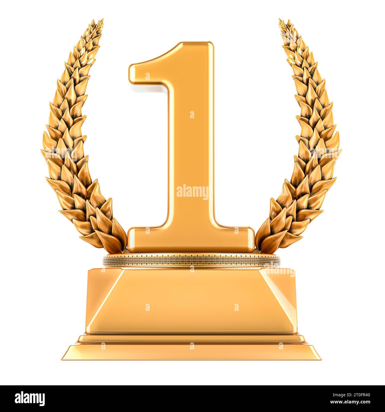 First place, golden trophy cup, 3D rendering isolated on white ...