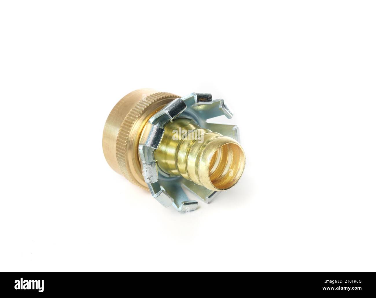 Female clinch coupling for hose end repair. Brass garden hose mender or ...