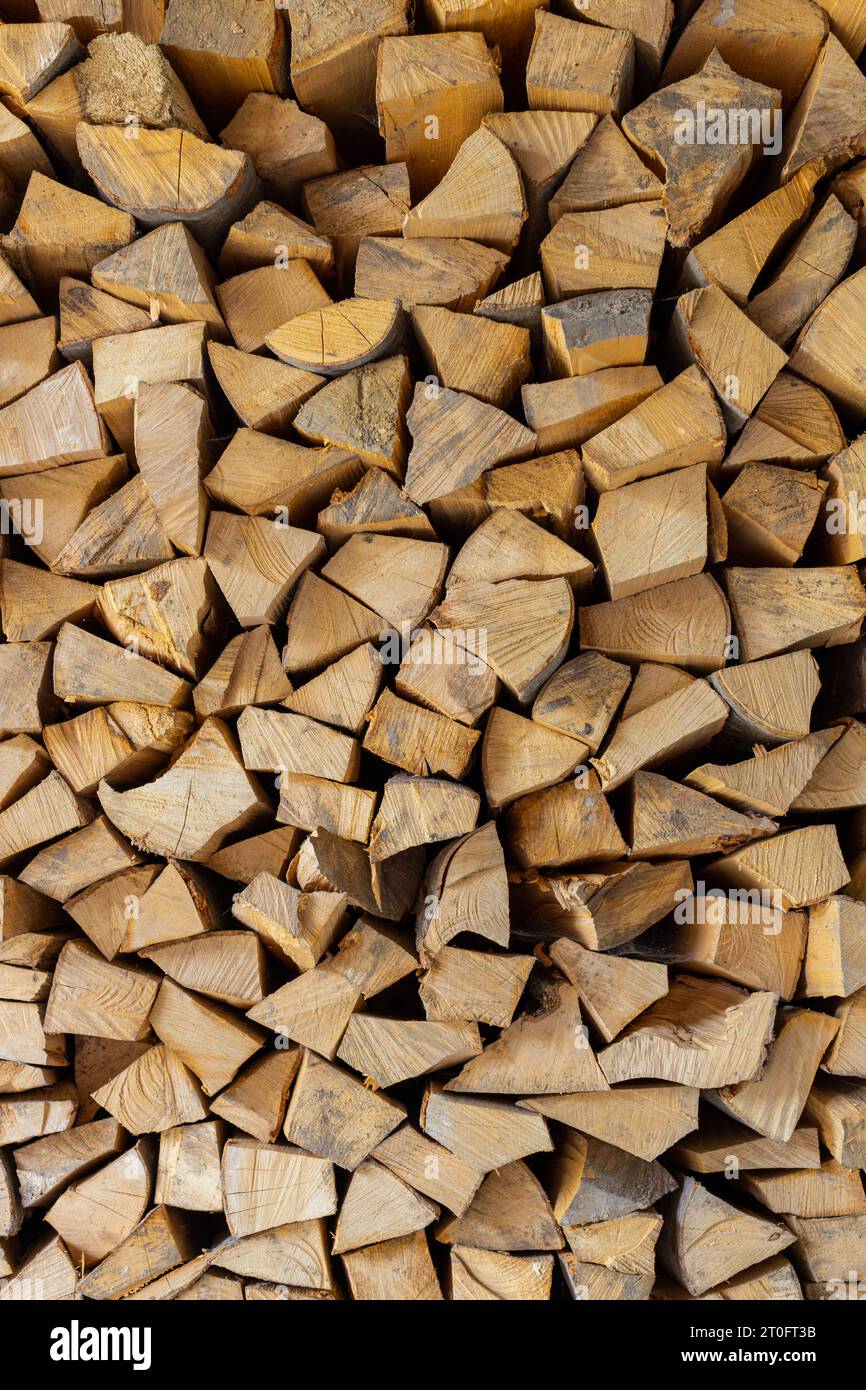Pattern background stack of natural wood logs. Firewood, flat lay. Pile ...