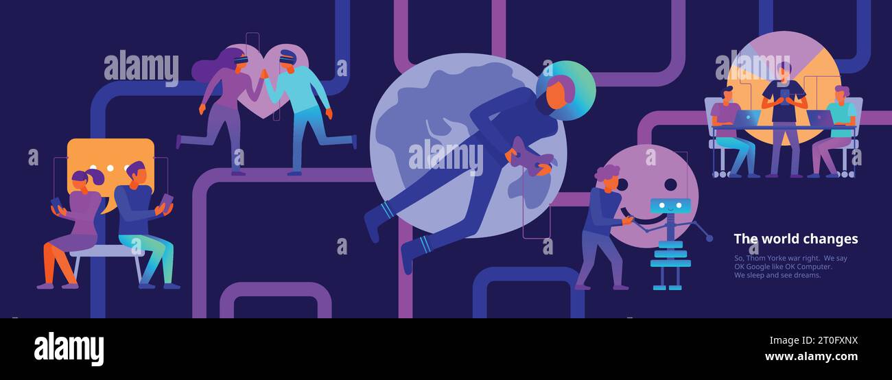 Modern technologies and future with world changes symbols horizontal ...