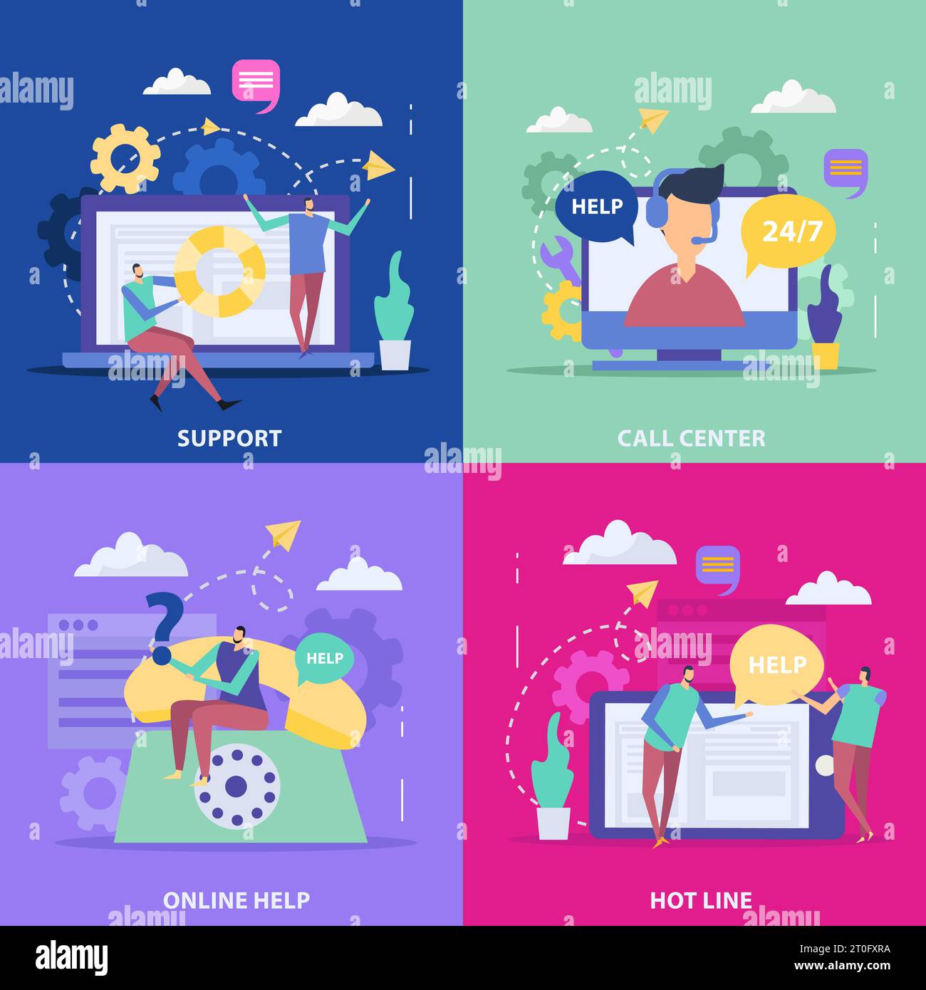 Client support service flat design concept with call center hot line ...