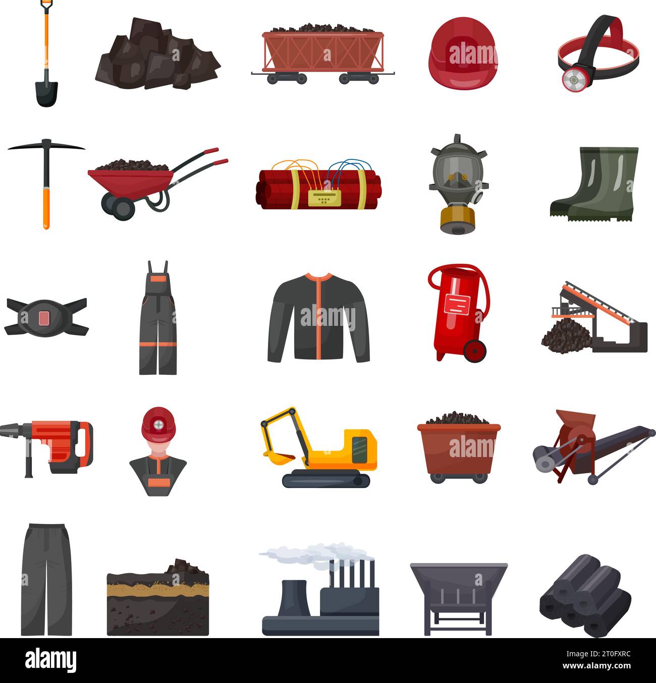 Coal industry icons set cartoon vector. Power plant Stock Vector Image ...