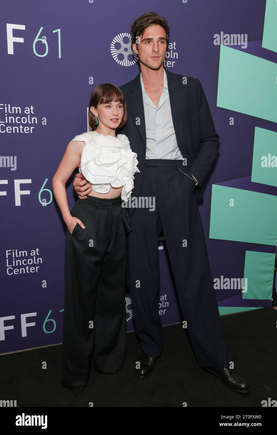 Cailee Spaeny, left and Jacob Elordi attend the premiere for "Priscilla ...