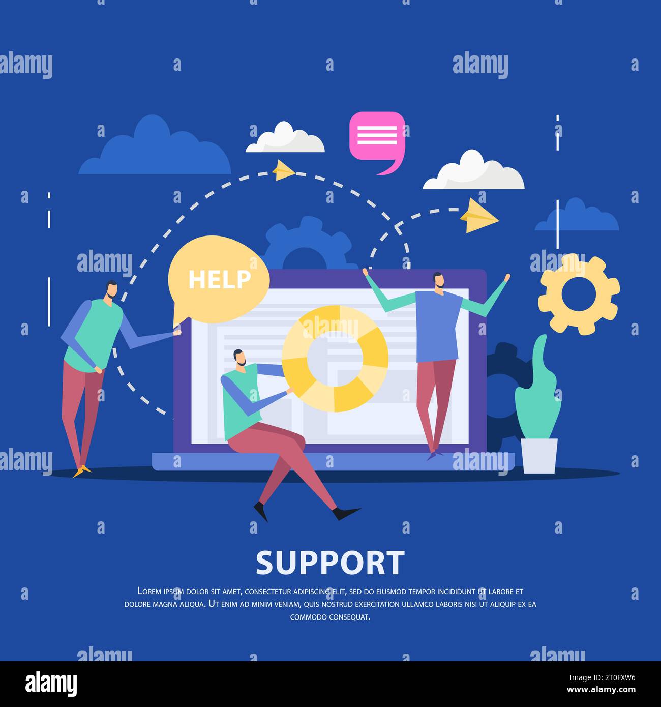 Specialists of customer support center and laptop as communication ...