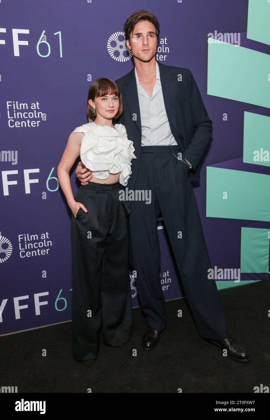 Cailee Spaeny, left and Jacob Elordi attend the premiere for "Priscilla ...