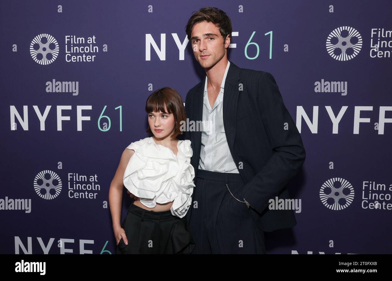Cailee Spaeny, left and Jacob Elordi attend the premiere for "Priscilla ...