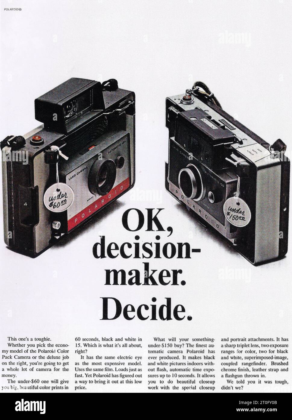 Polaroid Color Pack Camera Ad, 1966. "OK, decision-maker, decide Stock ...