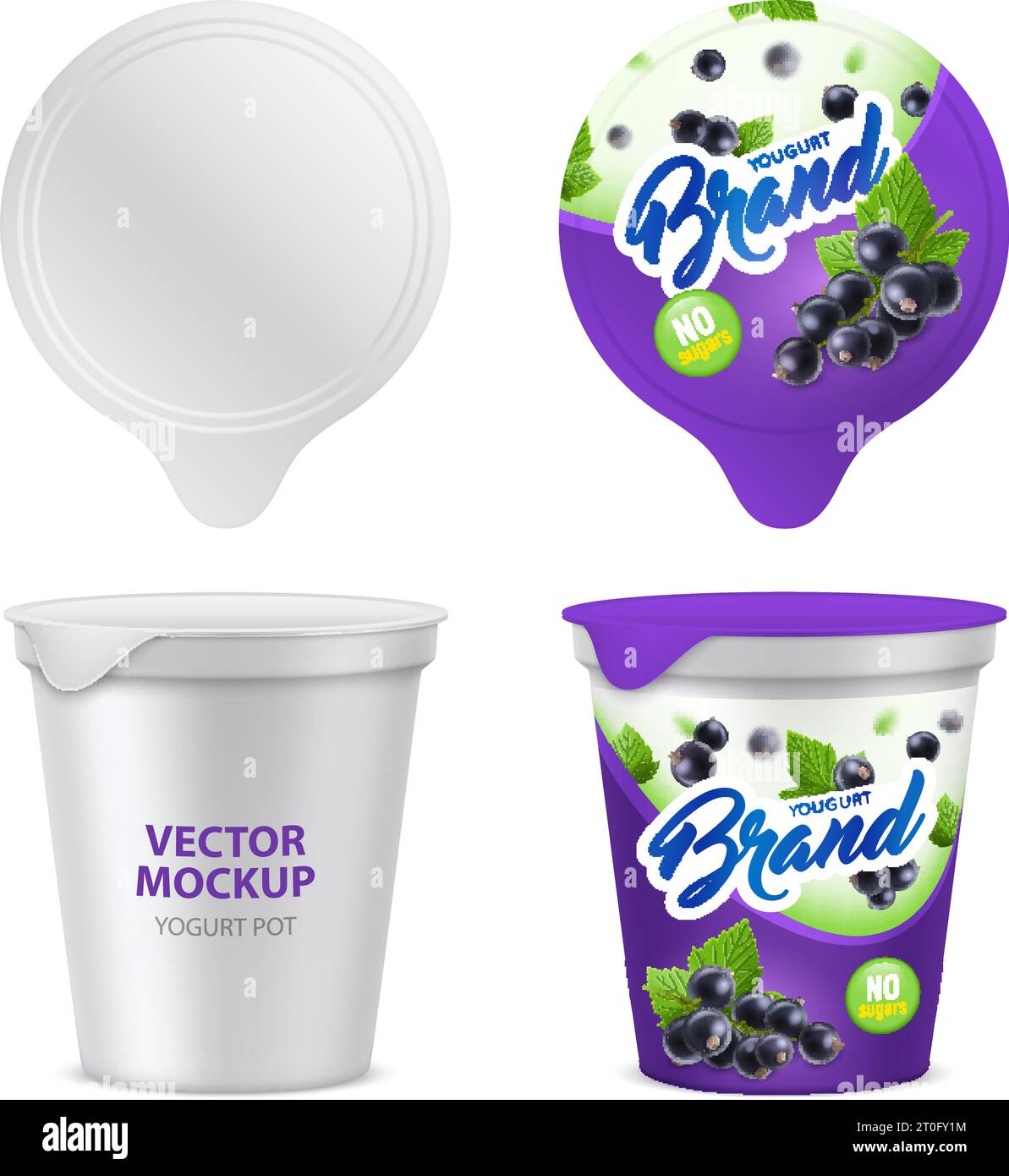Realistic yogurt package icon set with 3D mockup template top front view vector illustration ...