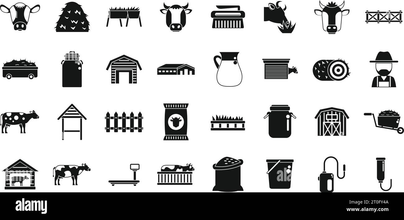Breeding cows icons set simple vector. Cattle milk. Eat dairy animal ...