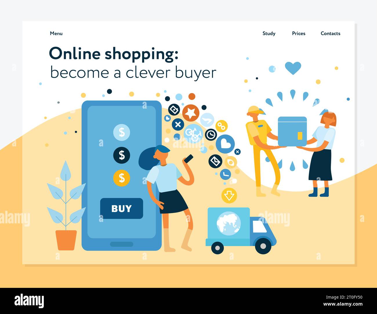 Online shopping benefits advantages convenience concept flat banner ...