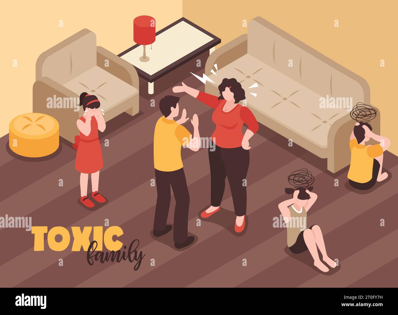 Family conflicts background with toxic relations symbols isometric ...