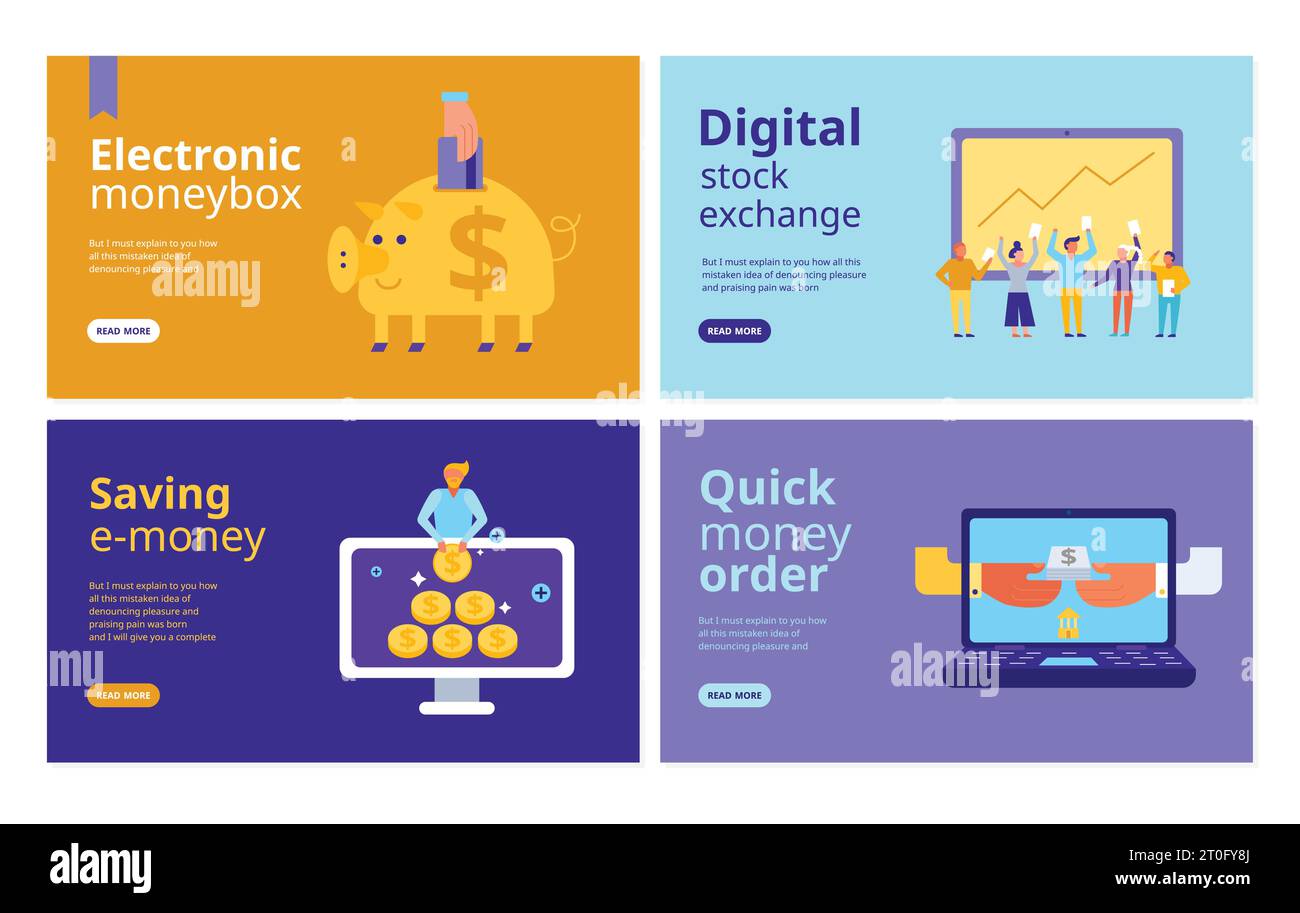 Finance set of banners with digital stock exchange online remittance ...