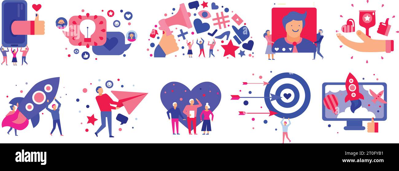 Set of marketing icons with online advertising social networking ...