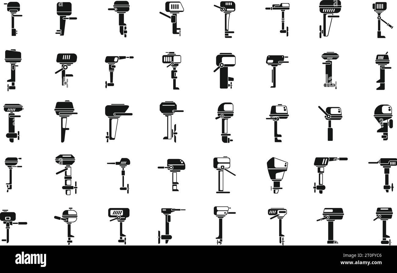 Outboard motor icons set simple vector. Engine boat. Cruise marine ...