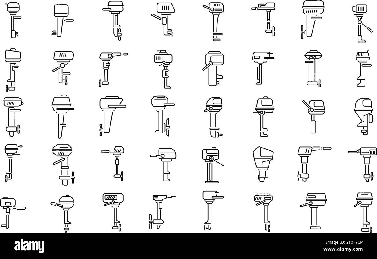 Outboard motor icons set outline vector. Engine boat. Cruise marine ...