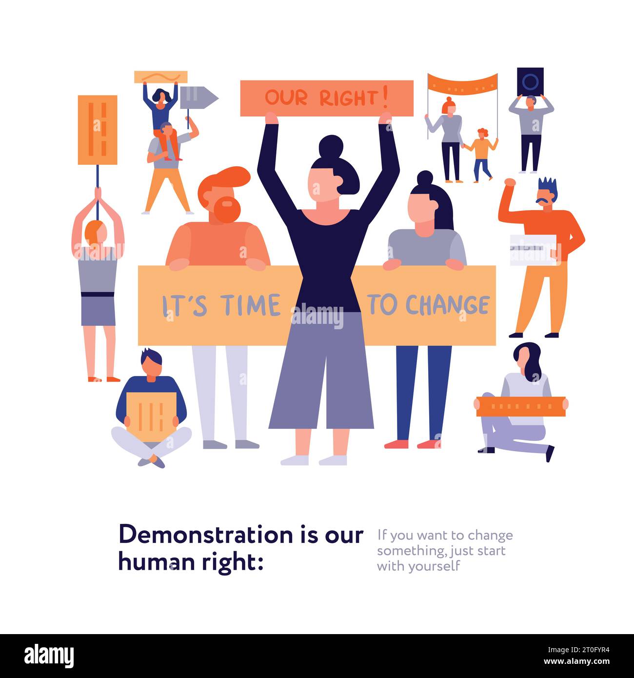 Crowd of protesting people with banners and placards during ...