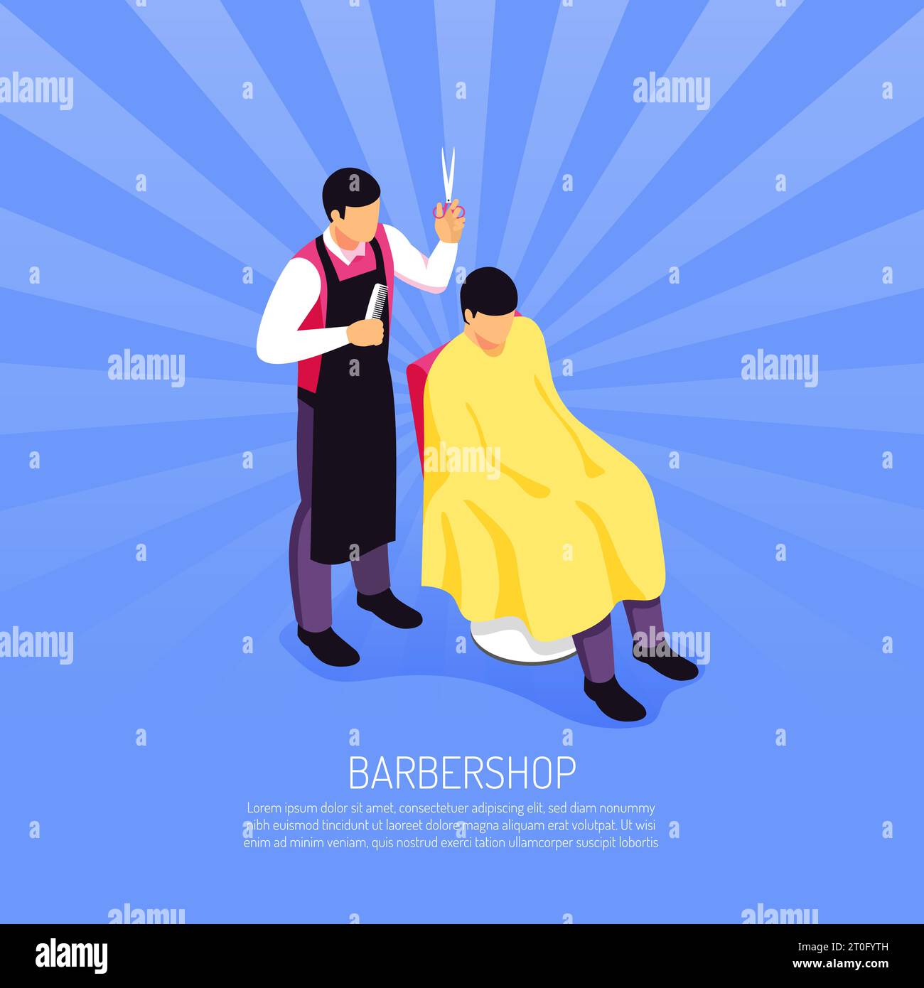 Male barber with professional tools during customer service on blue ...