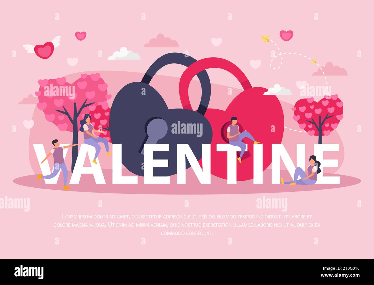 Colored and flat love couple composition with abstract items and big ...