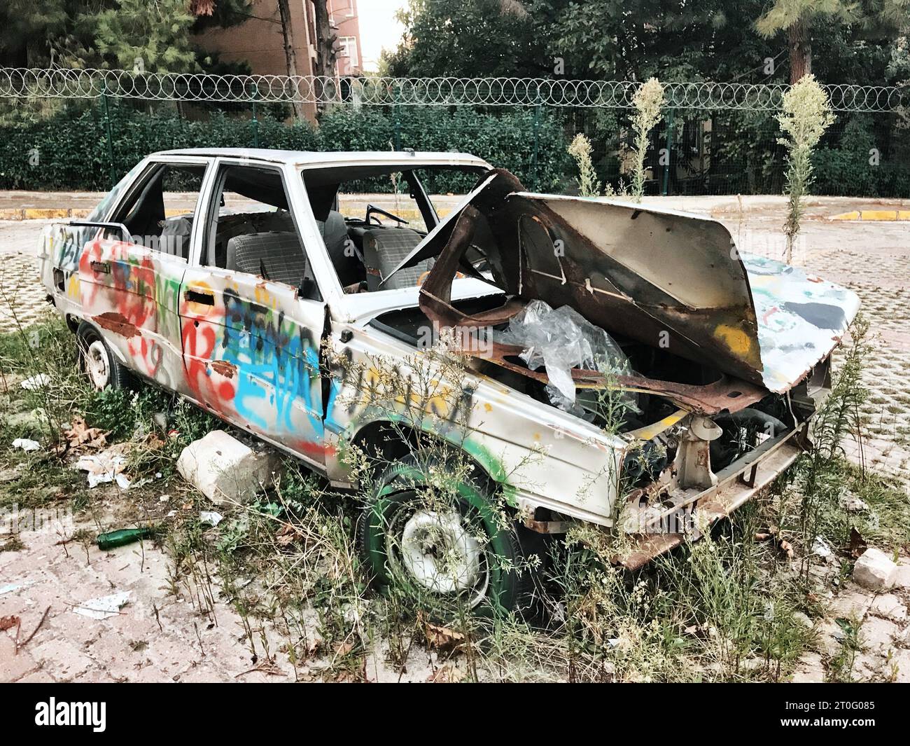 Scrap car at the car park in Istanbul, Turkey Stock Photo - Alamy