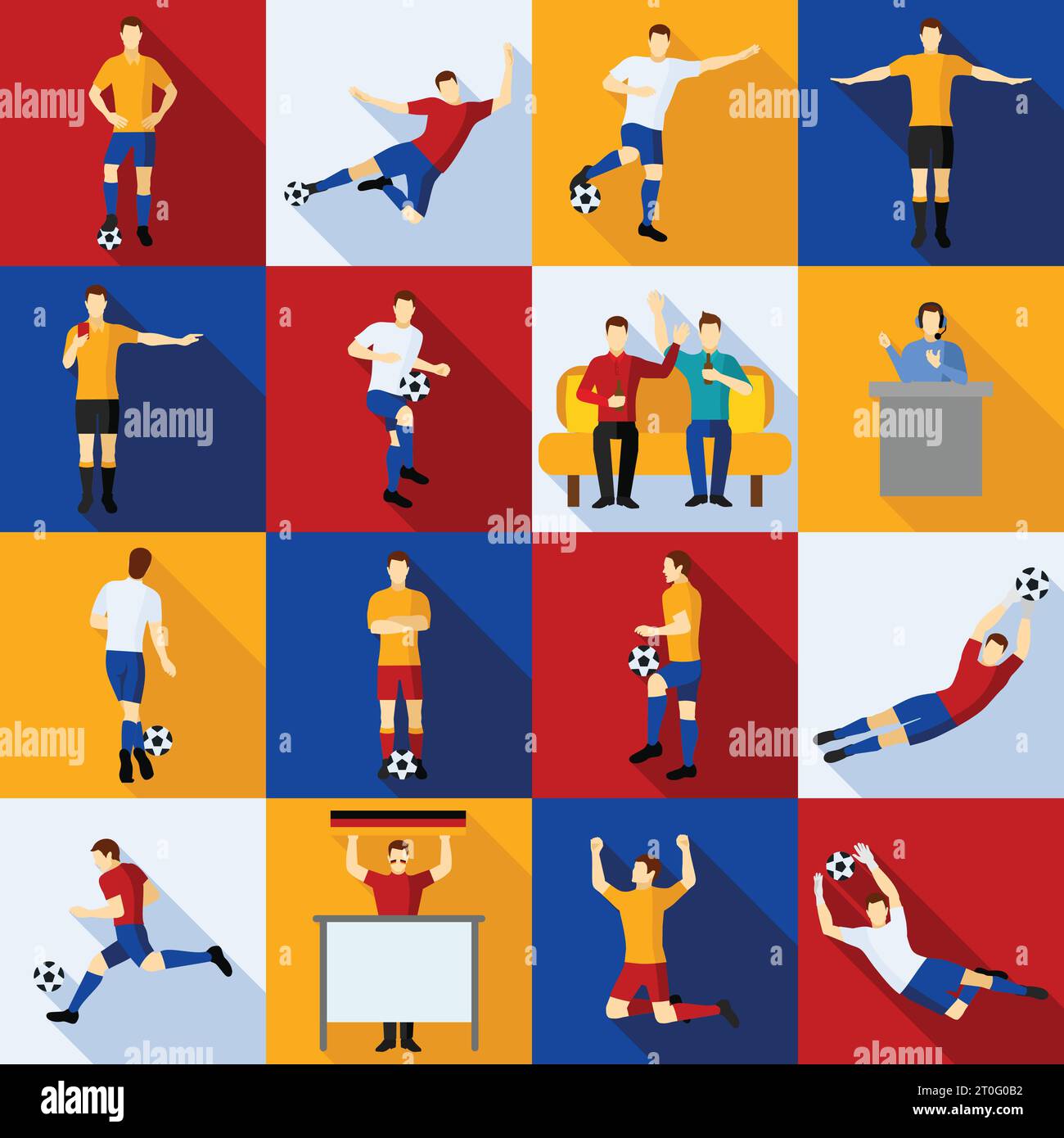 Soccer icons set players judges commentators and fans flat isolated ...